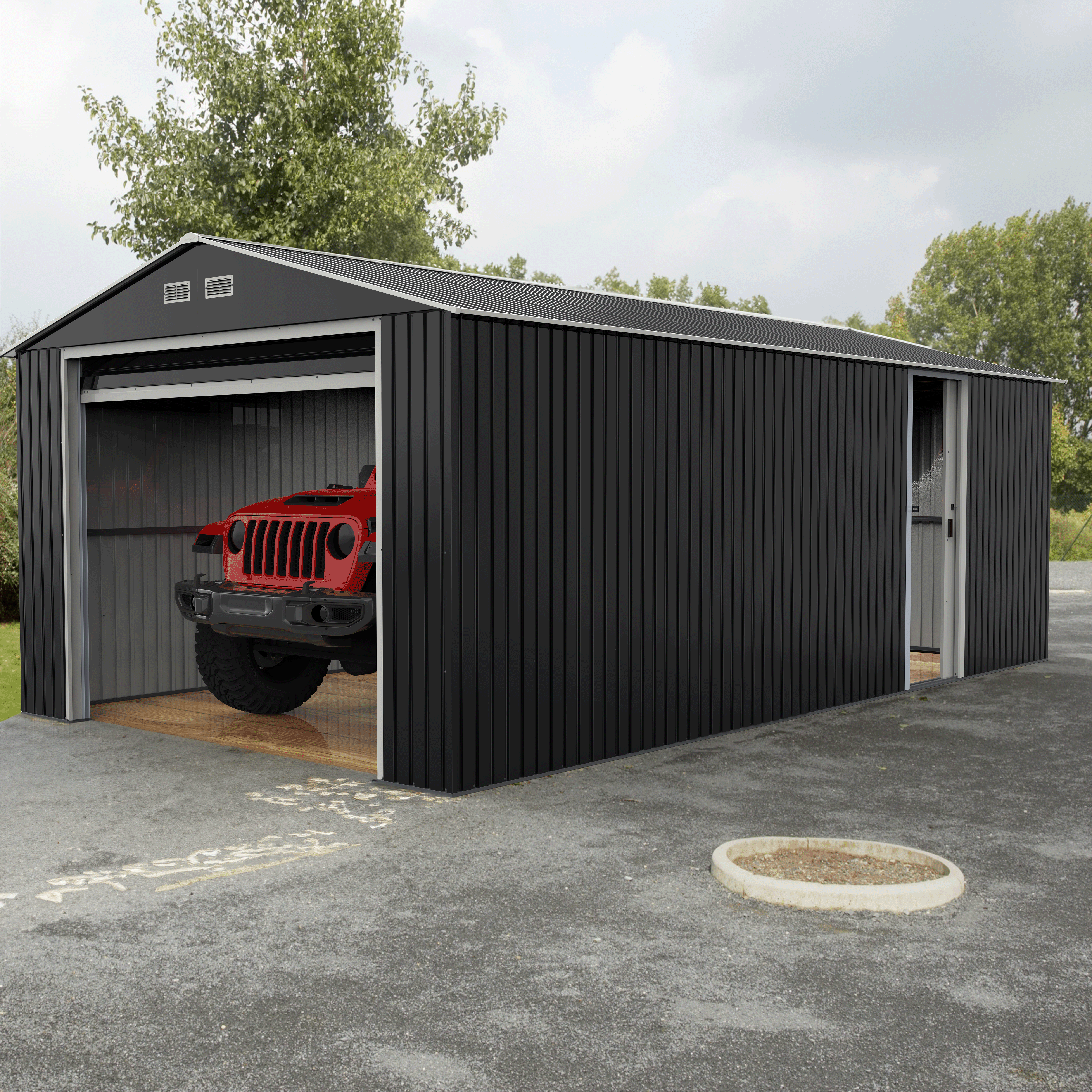 Duramax 12ft x 26ft Imperial Metal Garage Dark Gray / White Trim ...